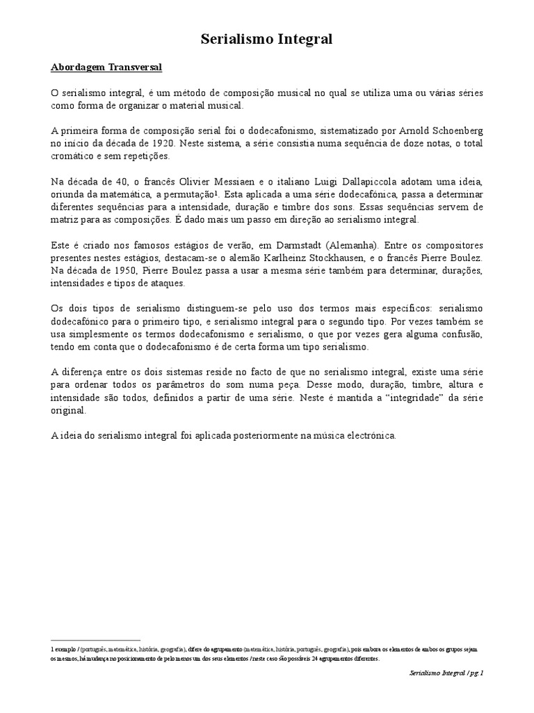 Serialismo Integral A | PDF | Composições musicais | Entretenimento (geral)