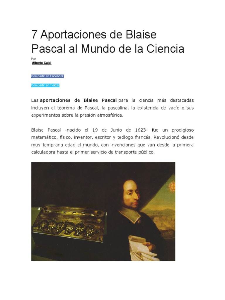 7 Aportaciones de Blaise Pascal Al Mundo de La Ciencia | PDF | Vacío ...