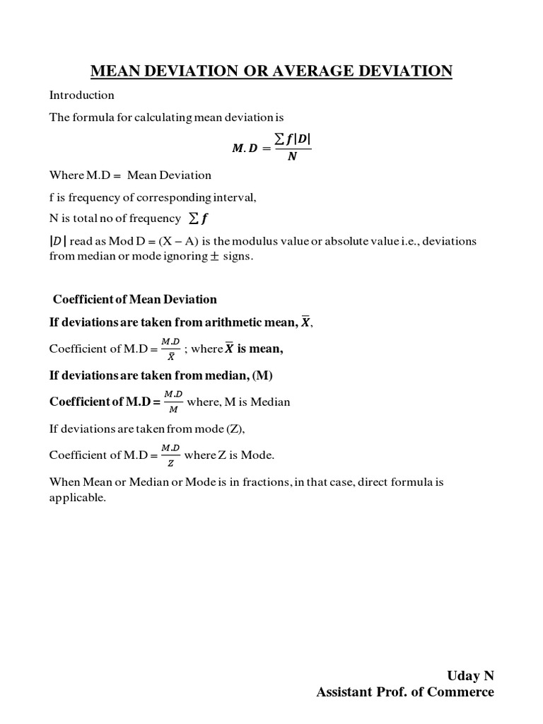 Mean Deviation: Formulas and Examples | PDF | Mode (Statistics) | Median