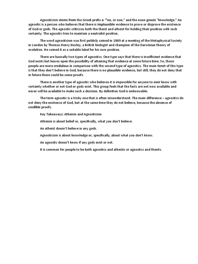 Understanding Agnosticism: Key Concepts | PDF