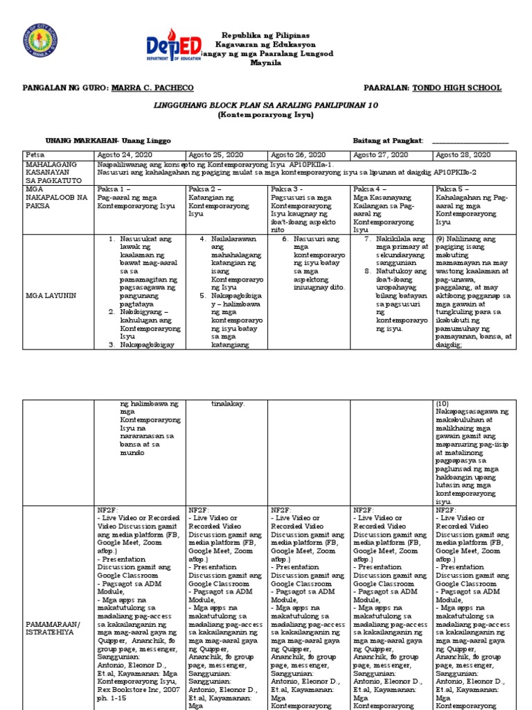 Block Plan - Week 1 | PDF