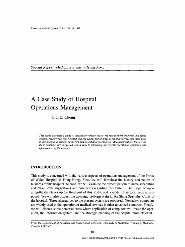 A Case Study of Hospital Operations Management | PDF | Hospital | Patient