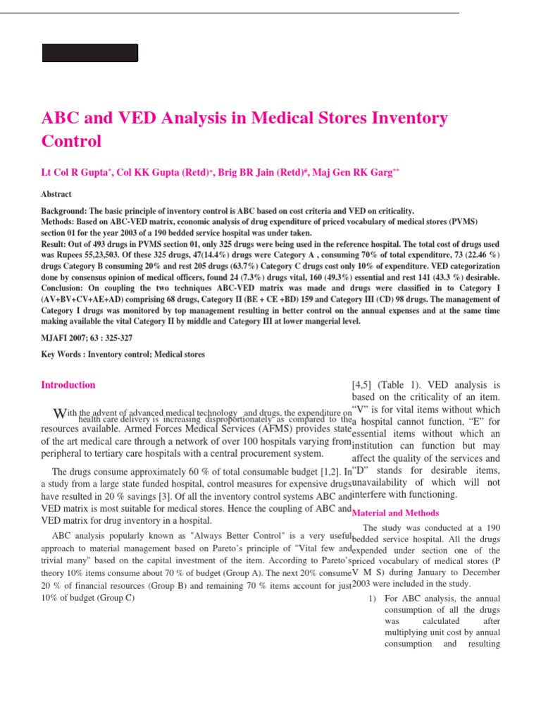 ABC-VED Drug Inventory Analysis | PDF | Inventory | Health Care