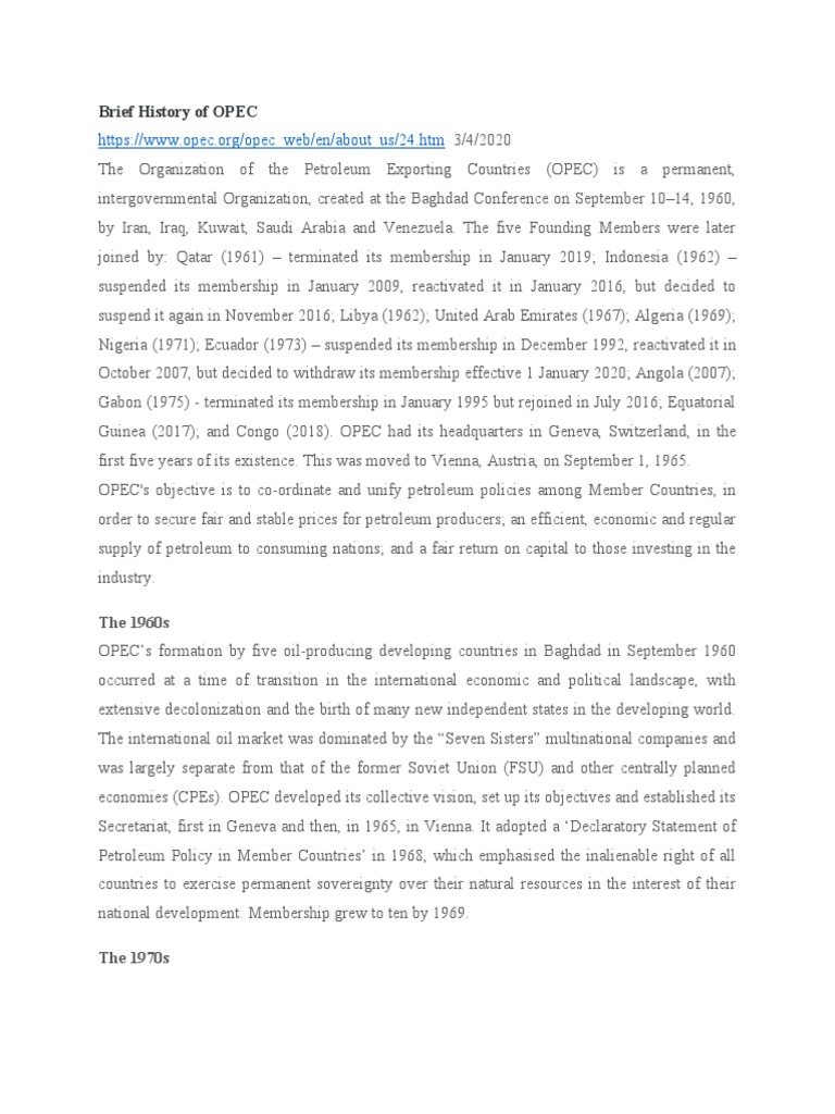 Brief History of OPEC | PDF | Opec | Economies