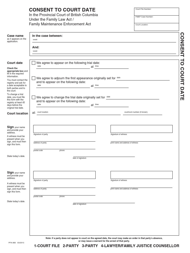 Consent to Court Date Form BC | PDF | Witness | Arrest