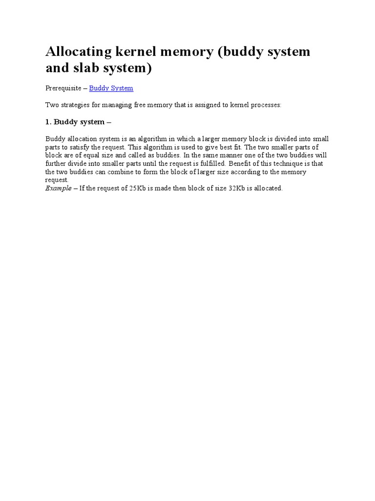 Buddy System | PDF | Cache (Computing) | Operating System