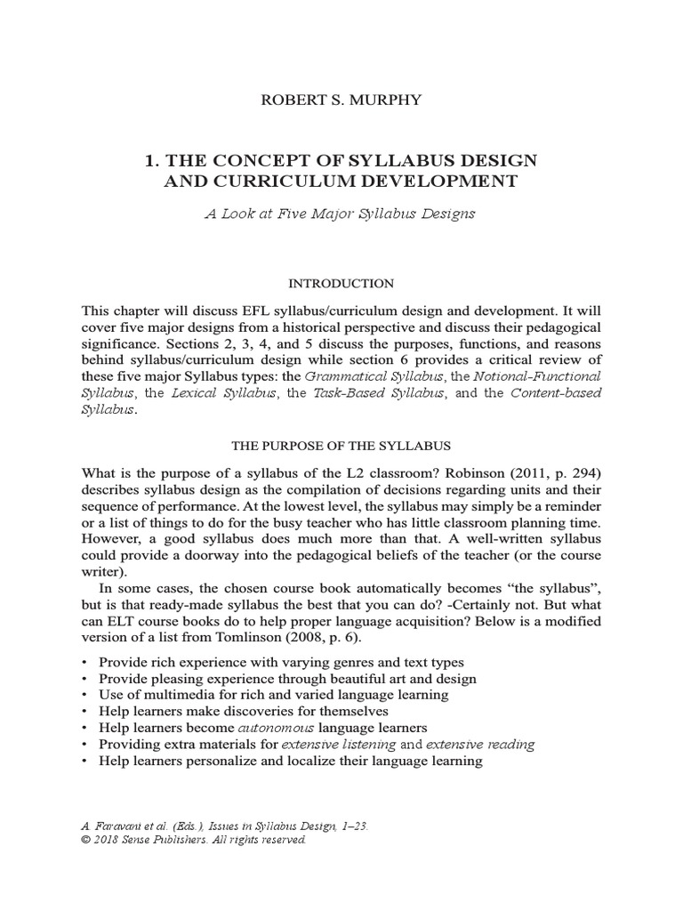 The Concept of Syllabus Design and Curriculum Development | PDF