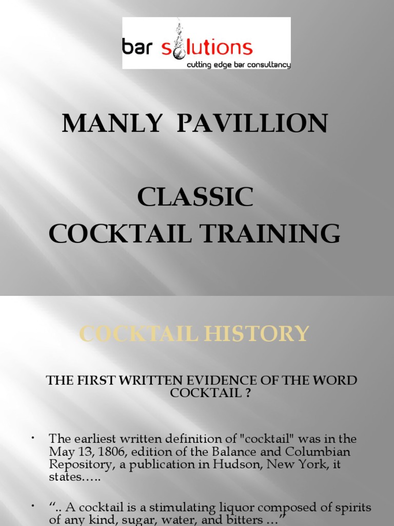 Manly Cocktail Training | PDF | Cocktails | Martini (Cocktail)