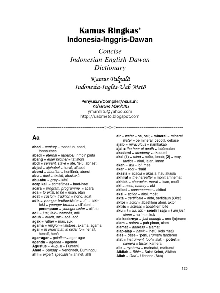 Concise Indonesian English Dawan Dictionary | PDF | Language Arts ...