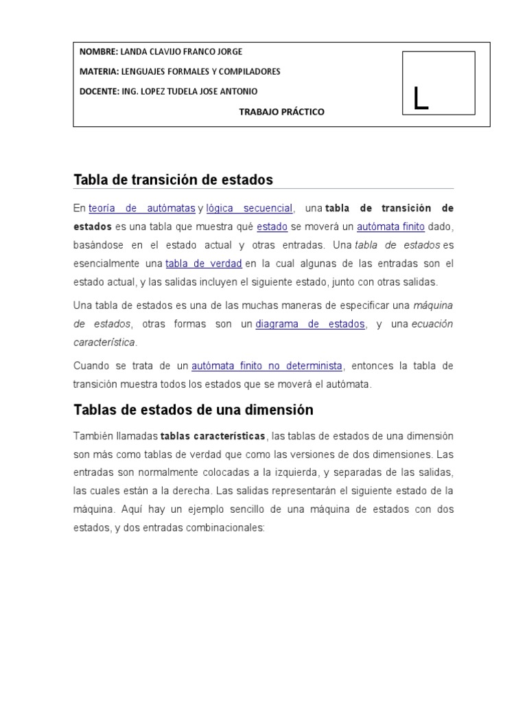 Tabla de Transición de Estados | PDF | Informática teórica | Métodos ...