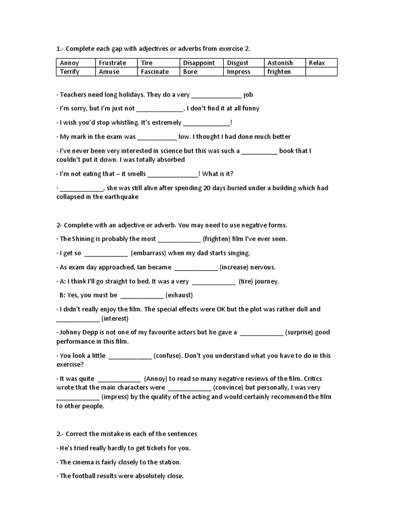 Adjective and Adverb Exercises Guide | PDF