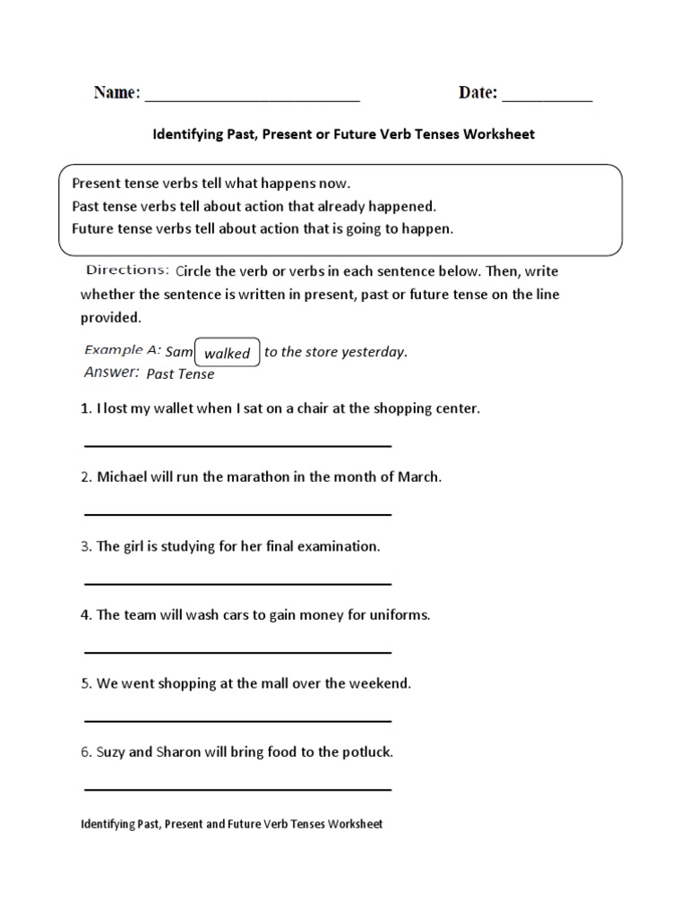 Identifying Past, Present or Future Verb Tenses Worksheet | PDF ...
