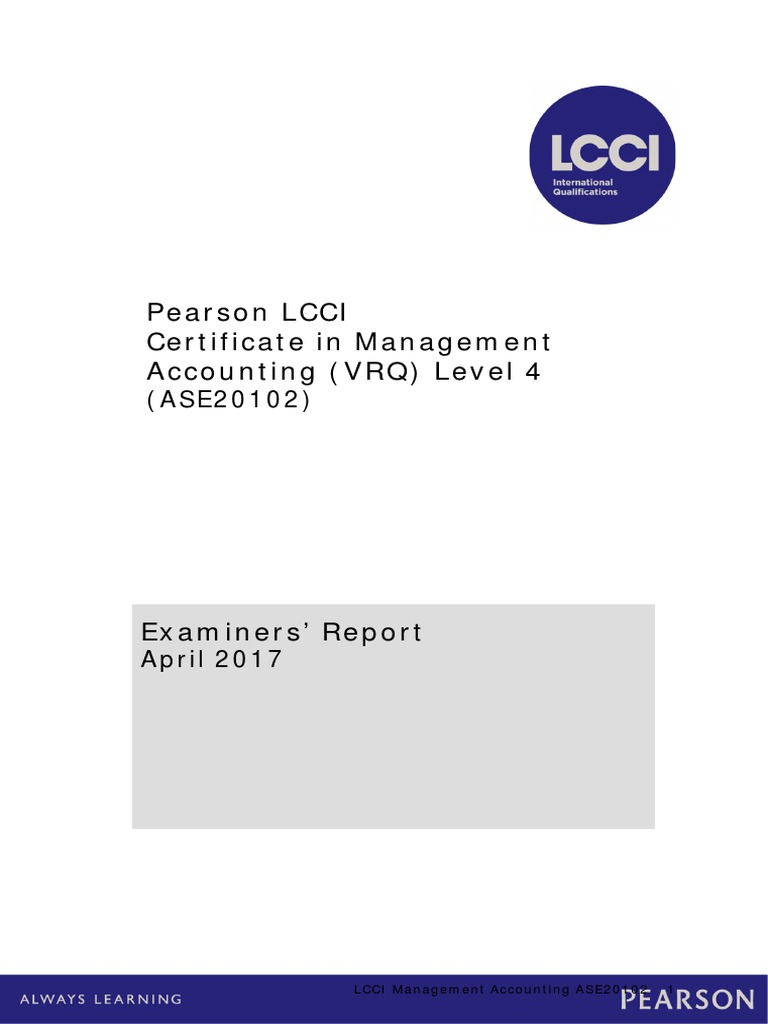 Pearson LCCI Certificate in Management Accounting (VRQ) Level 4 | PDF | Management Accounting ...