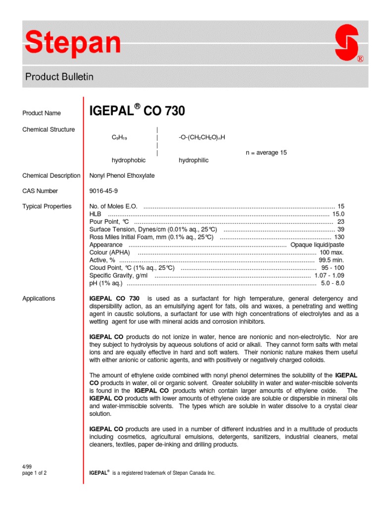 Igepal CO 730: Igepal Is A Registered Trademark of Stepan Canada Inc ...