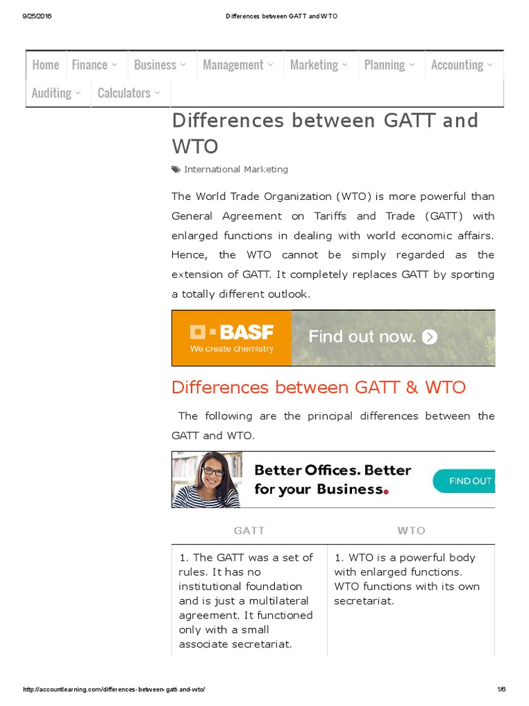 Differences Between GATT and WTO | PDF | World Trade Organization ...