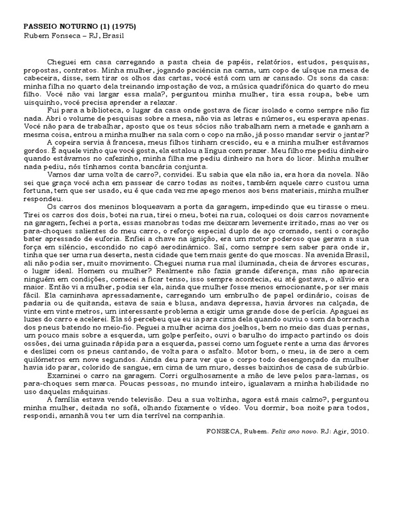 PASSEIO NOTURNO 1 e 2 - Rubem Fonseca | PDF | Carro | Mulher