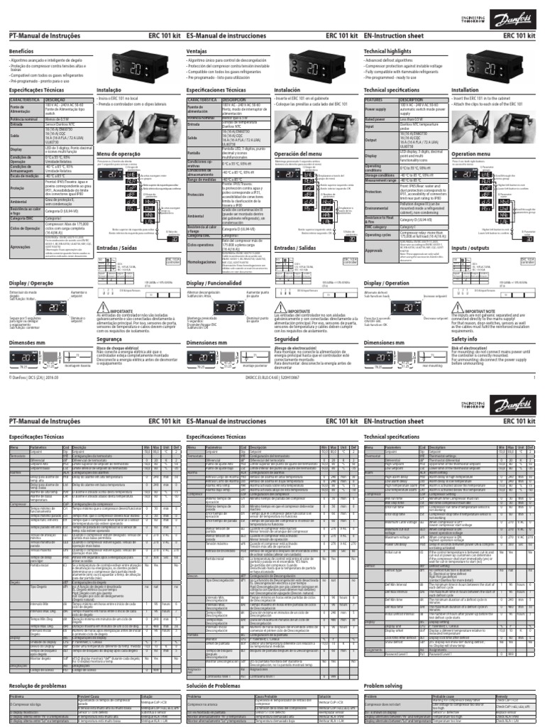 DANFOSS - Controlador ERC 101 Kit ES - Manual de Instrucciones | PDF | Termodinâmica | Bens ...