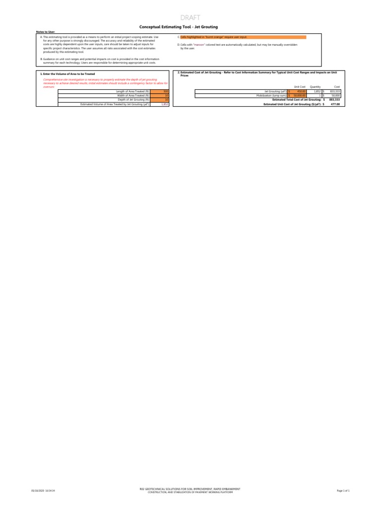 Conceptual Estimating Tool - Jet Grouting Cost Estimate | PDF | Business