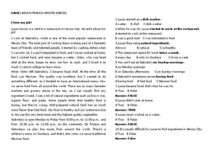 Class 7 Homework Reading | PDF | Restaurants | Workweek And Weekend