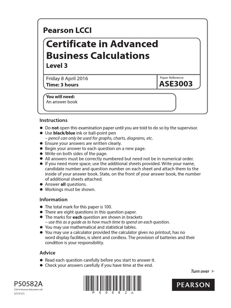 Advanced Business Calculations Level 3 - April 2016 Question Paper ...
