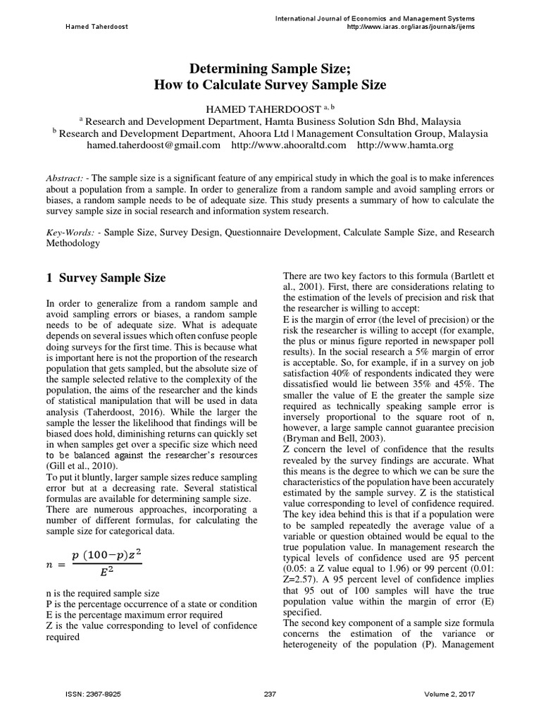 Determining Sample Size How To Calculate Survey Sample Size | Download Free PDF | Sample Size ...