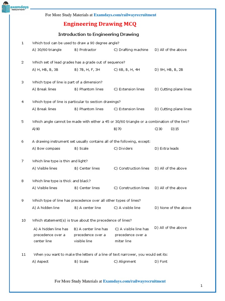 Engineering Drawing MCQ | PDF | Perspective (Graphical) | Elementary ...