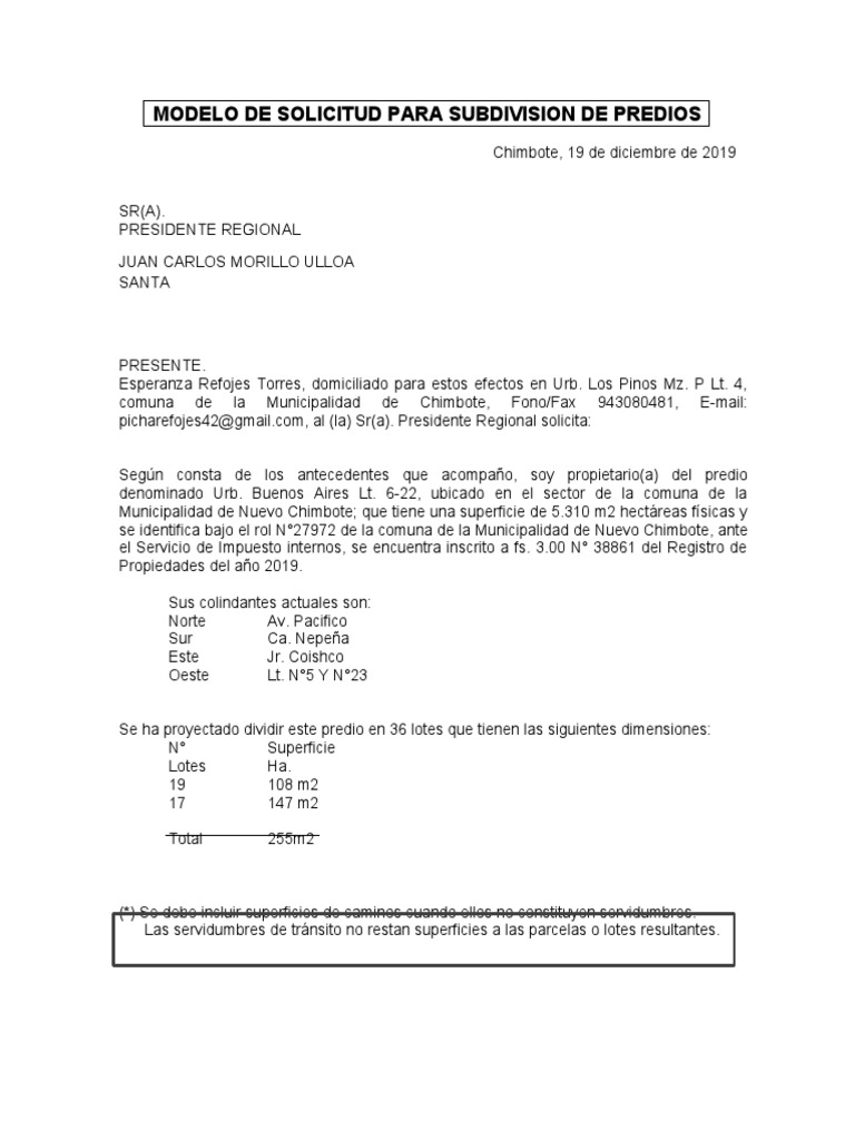 Solicitud de Subdivision - Listo | PDF