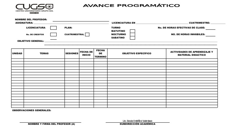 Ejemplo de Avance Programático | PDF