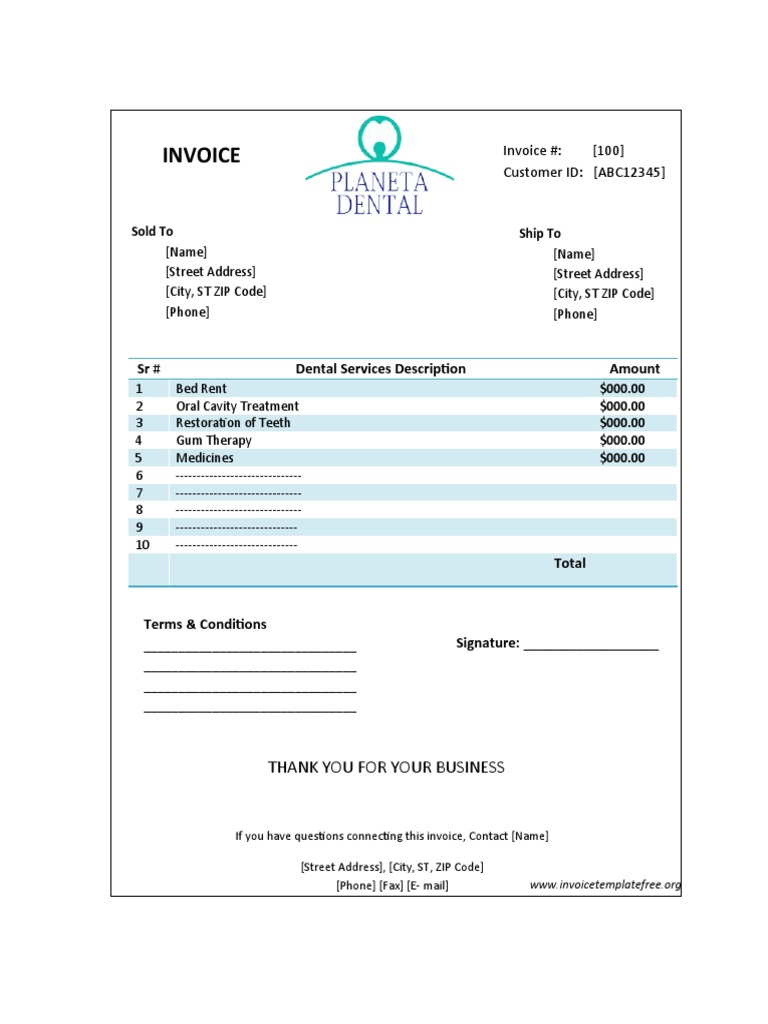 Dental Invoice Template | PDF