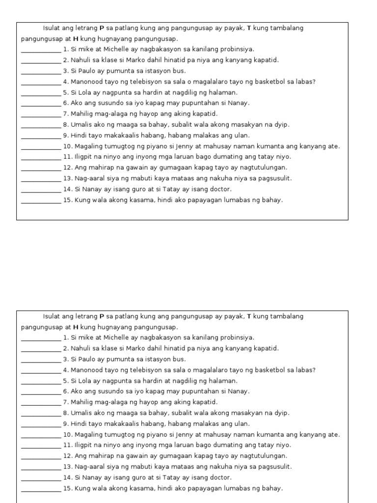 Activity Kayarian NG Pangungusap | PDF