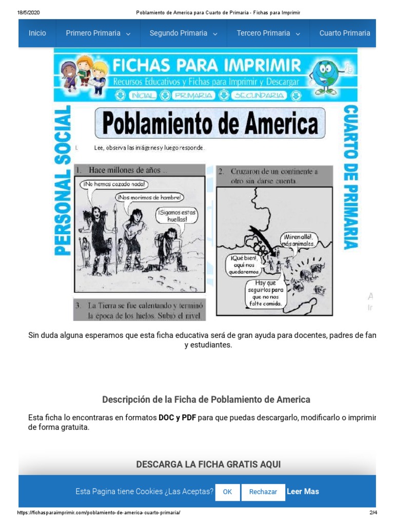 Fichas de Poblamiento de América para Primaria | PDF