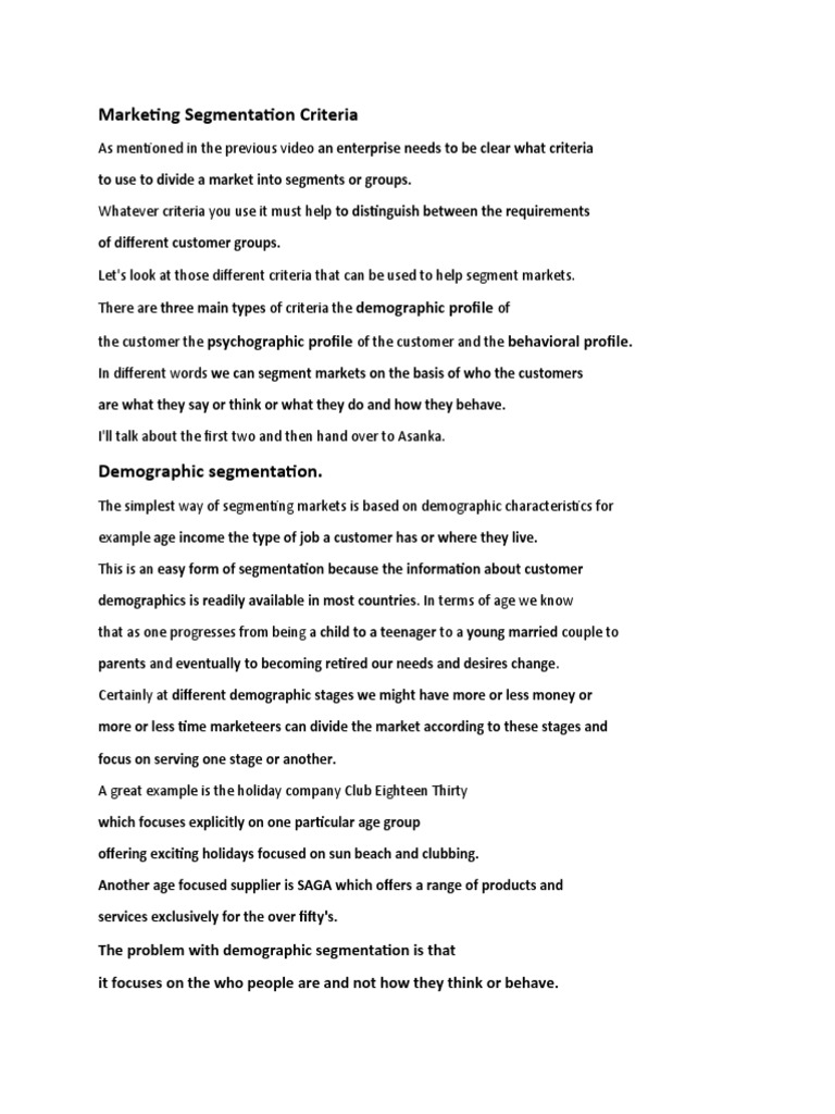 Marketing Segmentation Criteria | Download Free PDF | Market ...