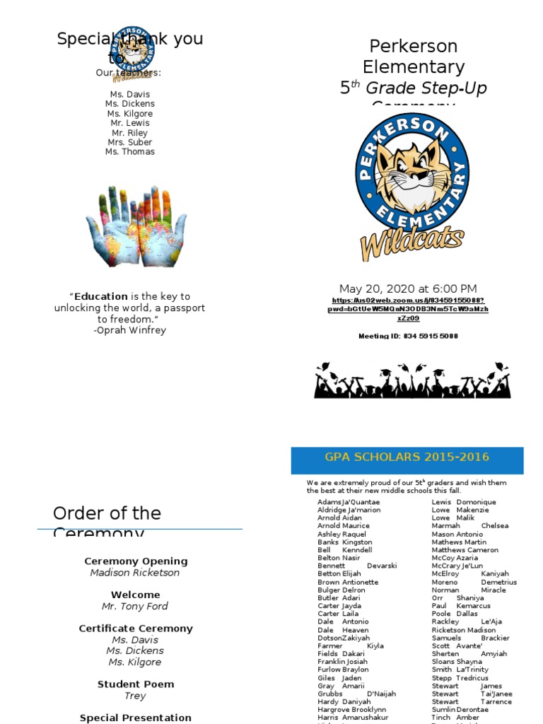 Special Thank You To .: Perkerson Elementary 5 | PDF