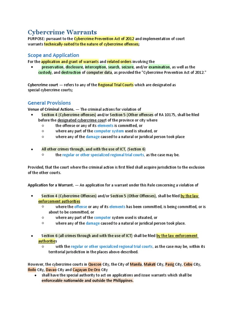 Cybercrime Warrants: Scope and Application | PDF | Search Warrant ...