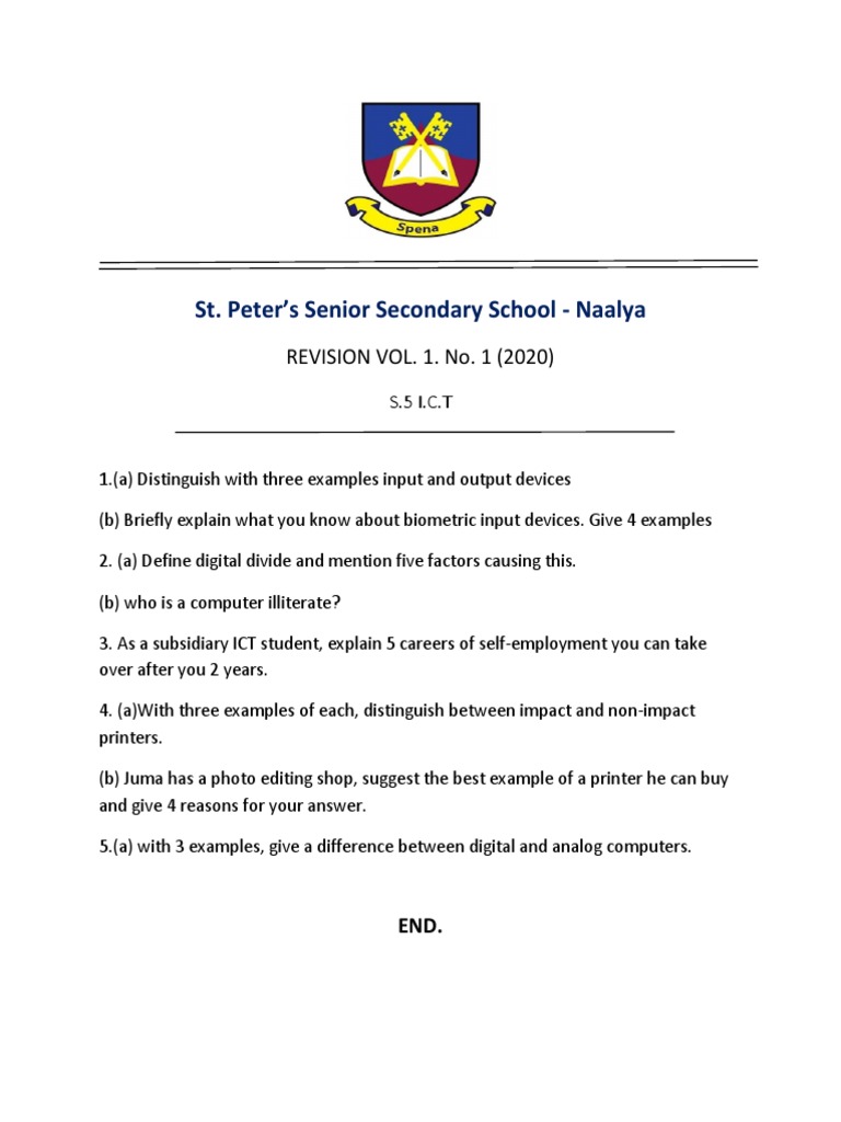 St. Peter's Senior Secondary School - Naalya: REVISION VOL. 1. No. 1 ...