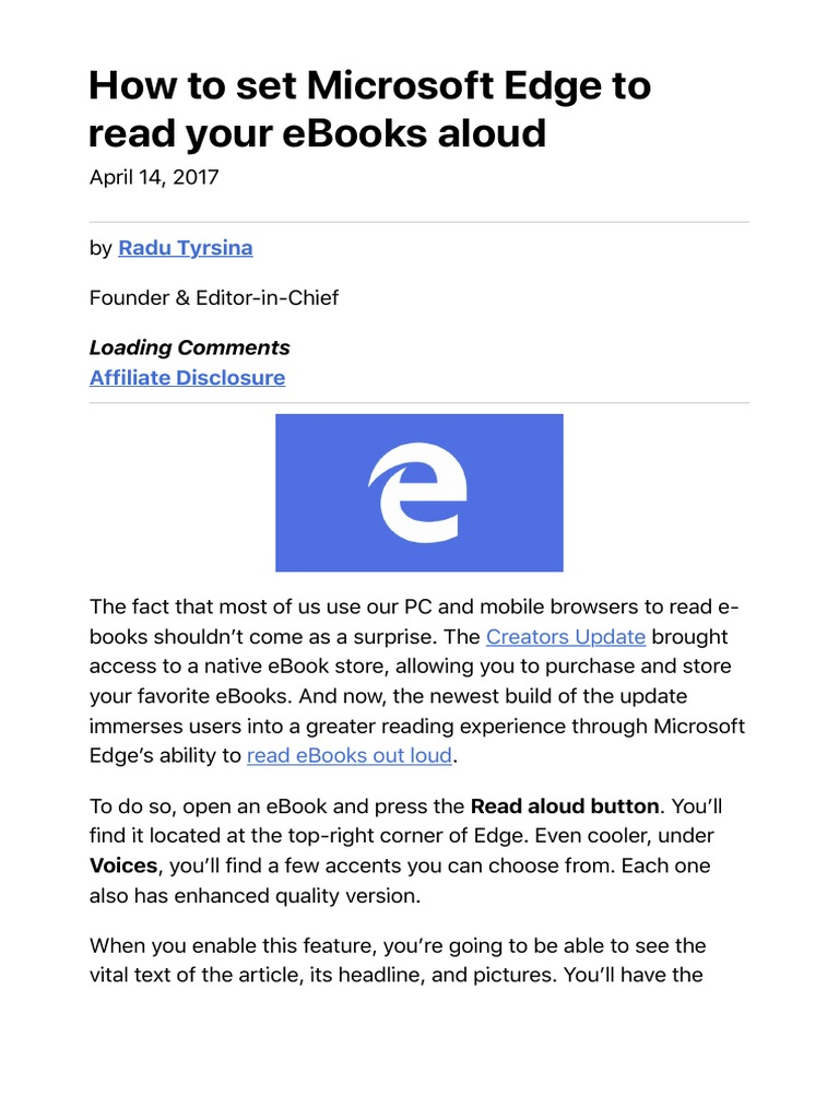 How To Set Microsoft Edge To Read Your Ebooks Aloud PDF | PDF