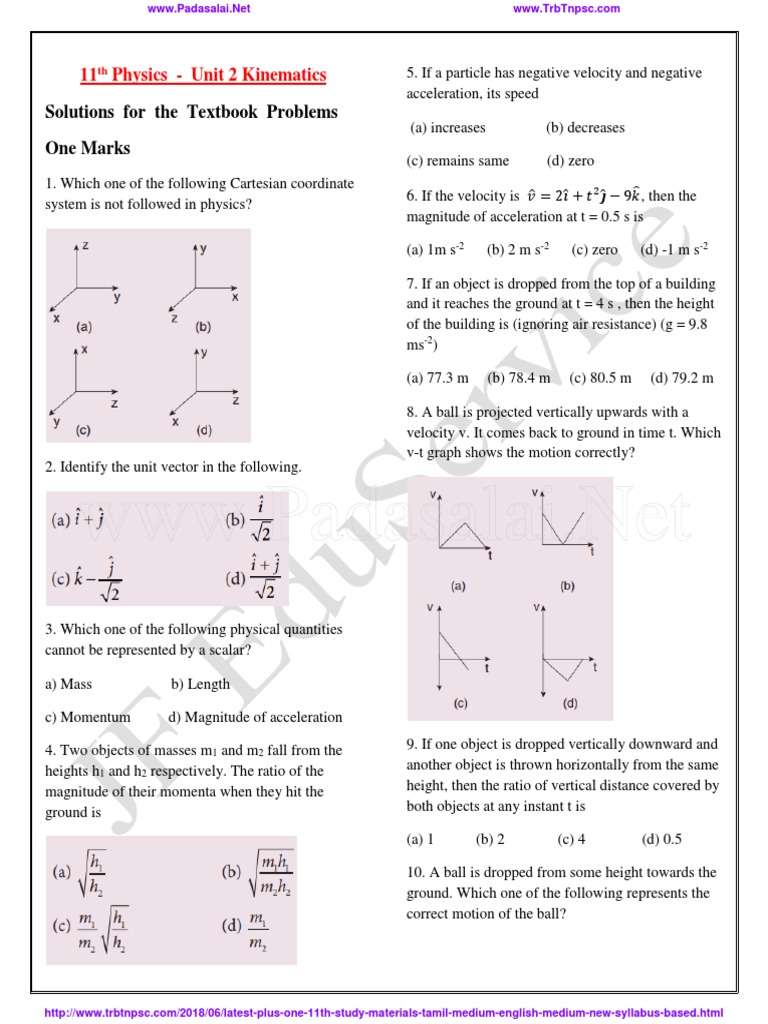 11th Physics Unit 2 Book Back Questions Solutions English Medium | PDF ...