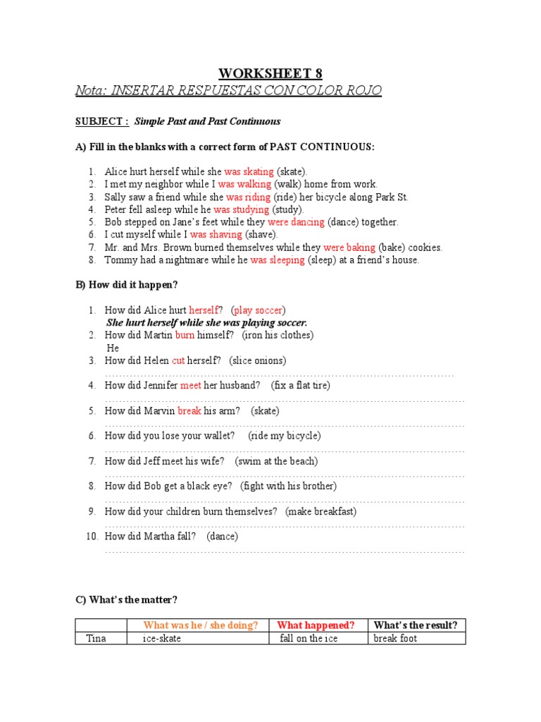 Nota: Insertar Respuestas Con Color Rojo: Worksheet 8 | PDF