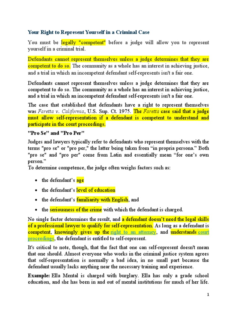 Self-Representation in Criminal Trials | PDF | Pro Se Legal ...
