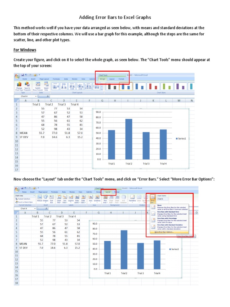 Adding Error Bars To Excel Graphs | PDF | Spreadsheet | Software