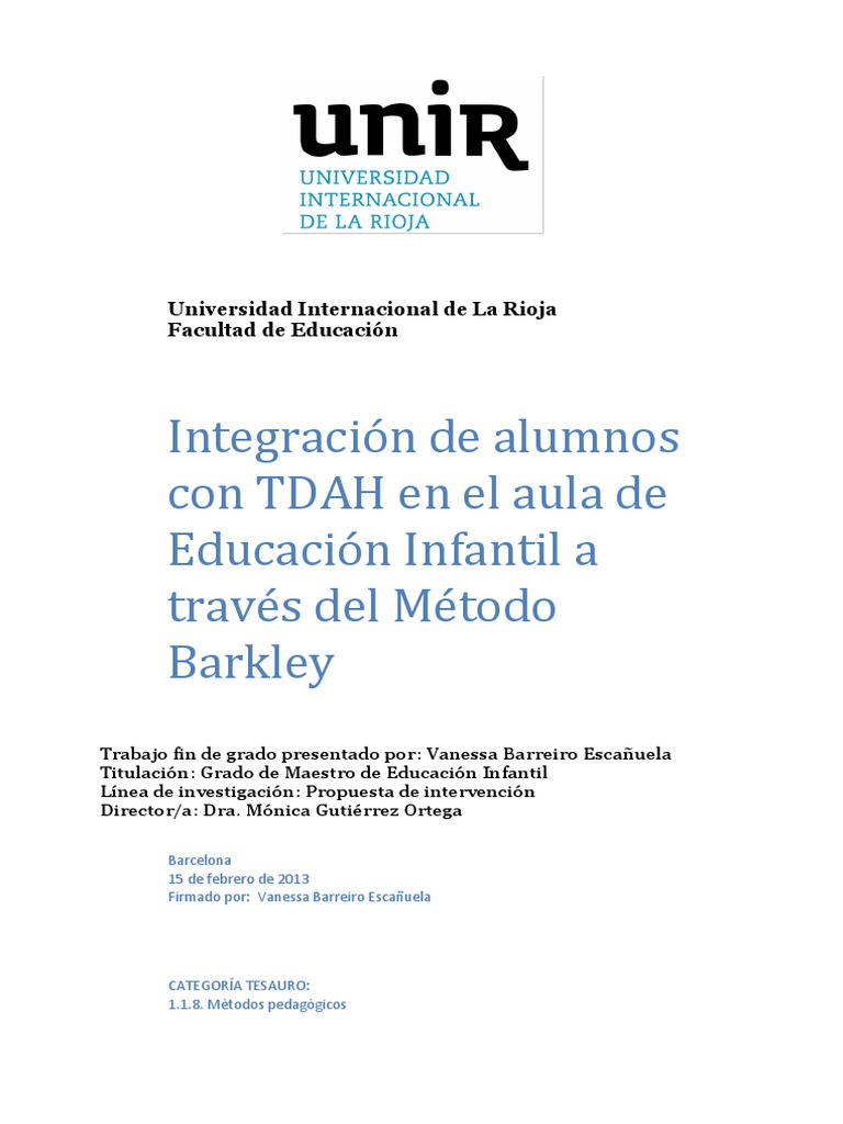 Método Barkley | PDF | Desorden hiperactivo y deficit de atencion ...