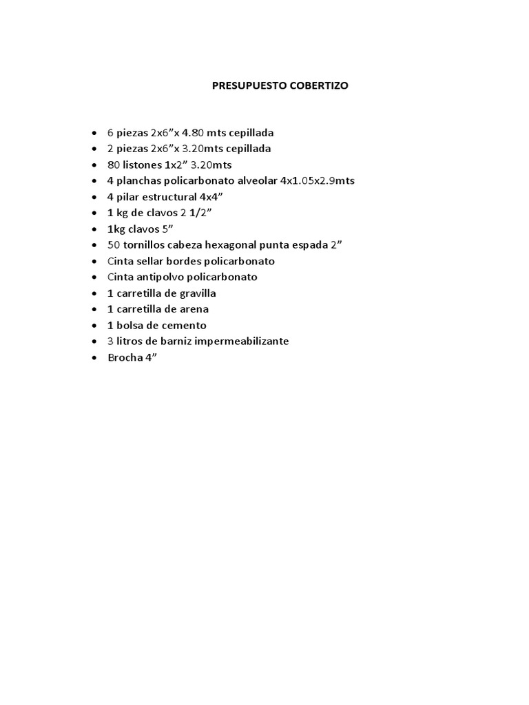 Presupuesto Cobertizo PDF | PDF