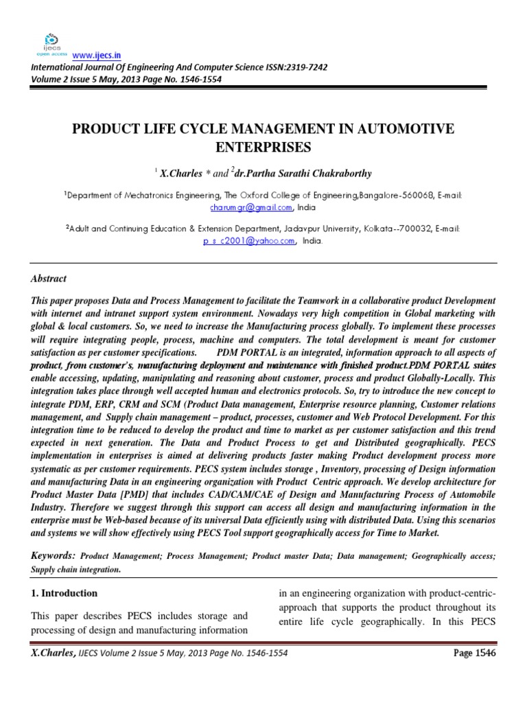 Product Life Cycle Management in Automotive Enterprises: X.Charles and ...