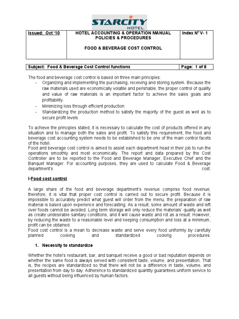 Issued: Oct 10 Hotel Accounting & Operation Manual Policies ...
