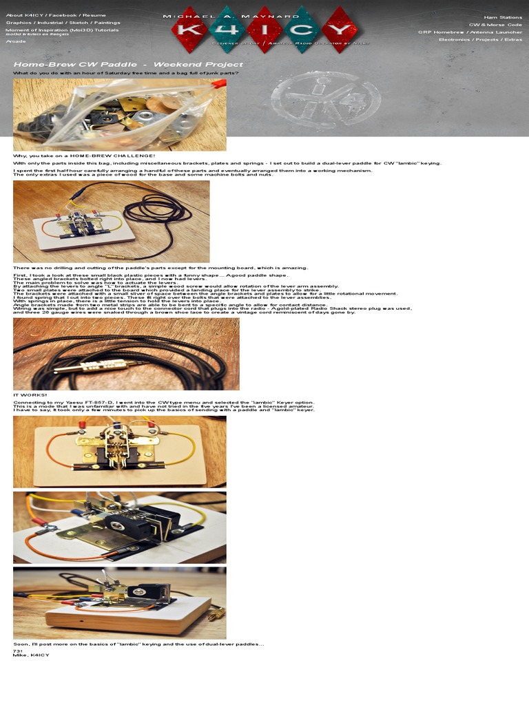 Home-Brew CW Paddle Project Guide | PDF | Electrical Connector | Equipment
