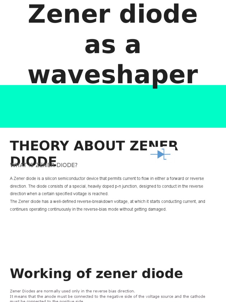 Zener Diode as a Waveform Clipper | PDF | Diode | P–N Junction