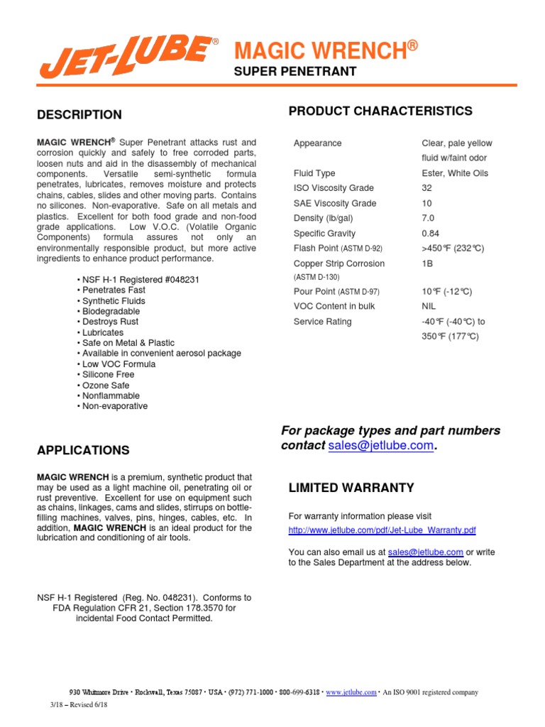 Jet-Lube Magic Wrench | PDF | Rust | Corrosion