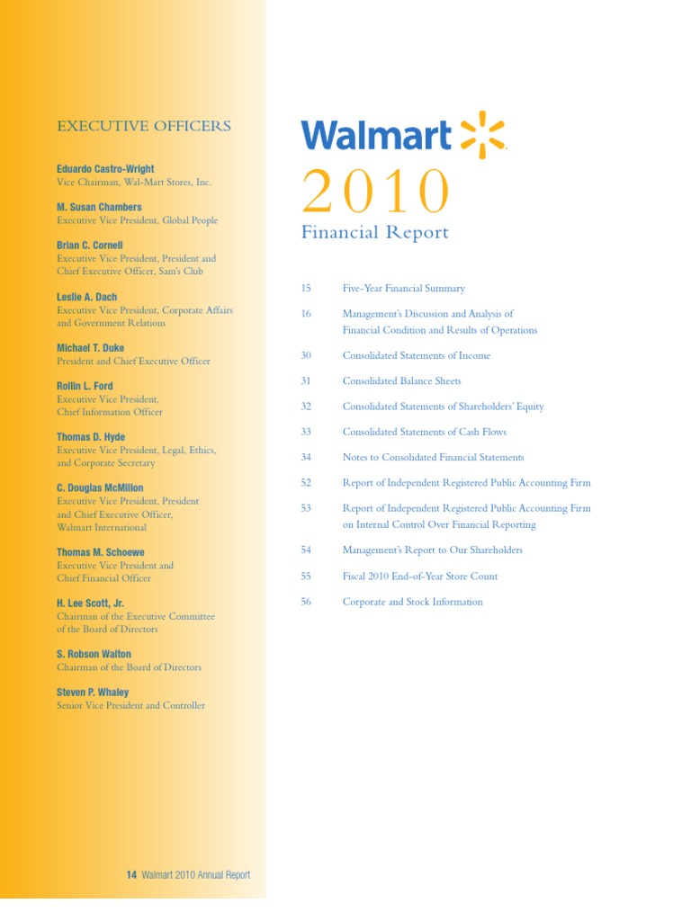 Financial Report: Executive Officers | PDF | Return On Investment | Walmart