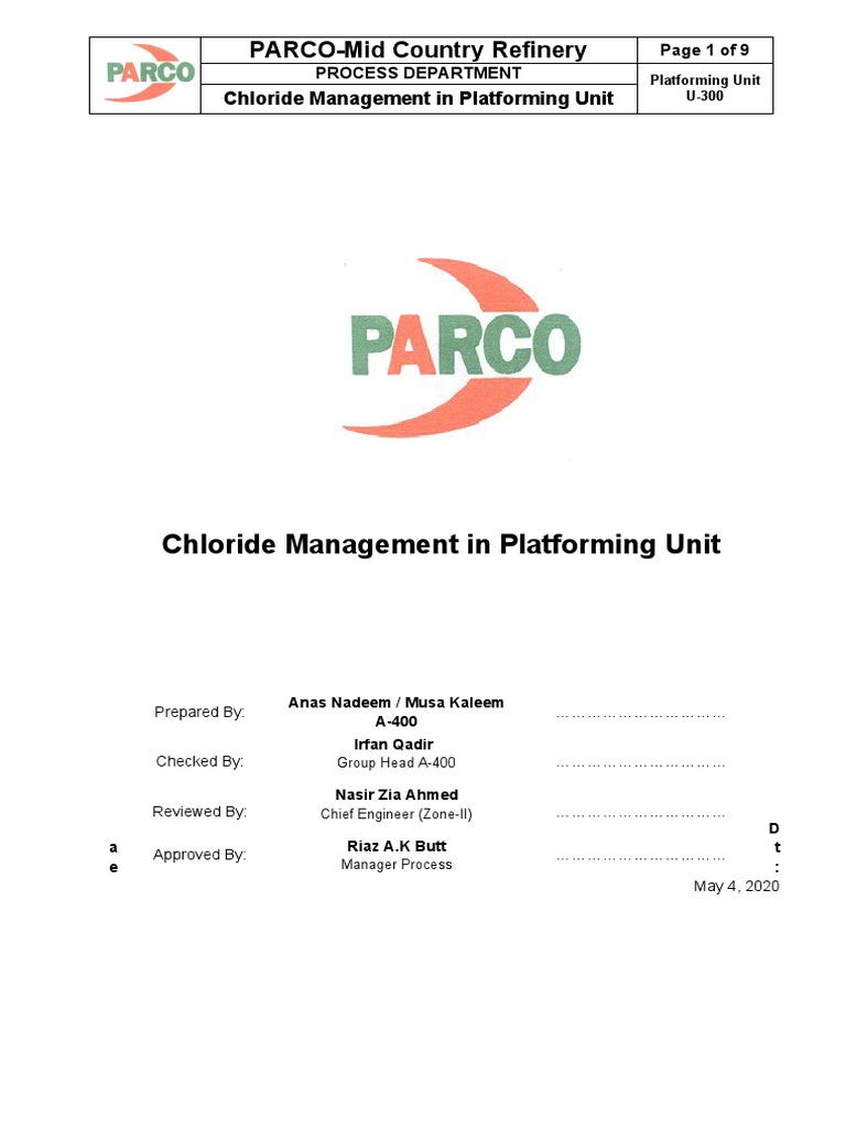 Chloride Management in Platforming Unit: PARCO-Mid Country Refinery ...