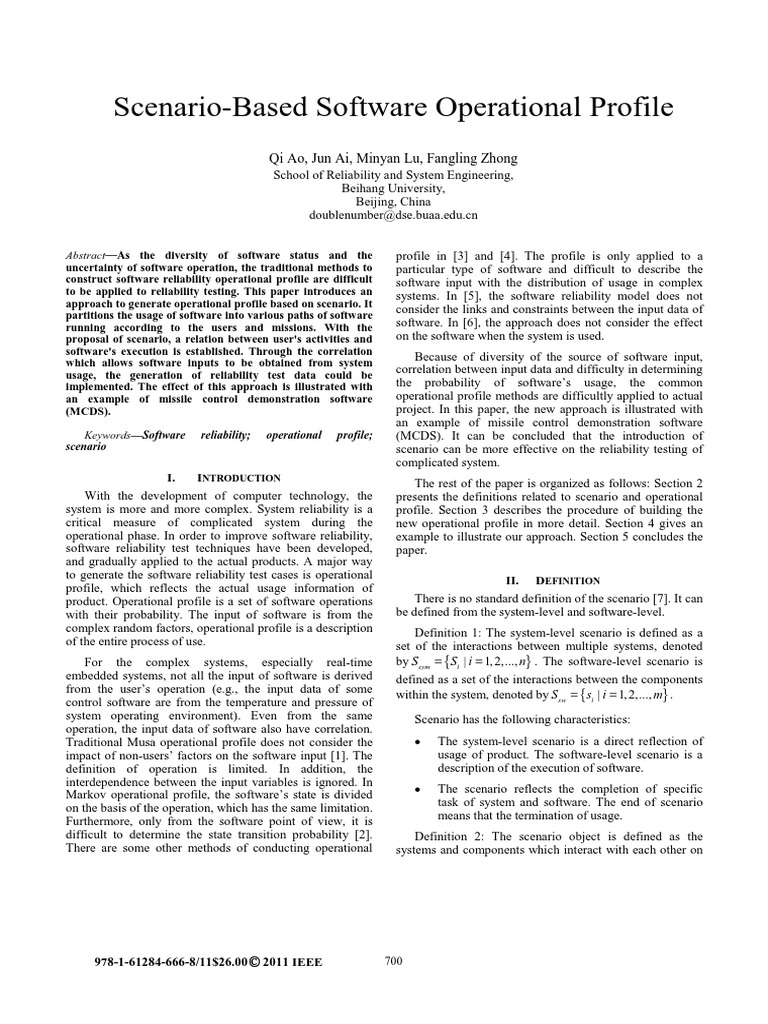Scenario-Based Software Operational Profile | PDF | Reliability ...